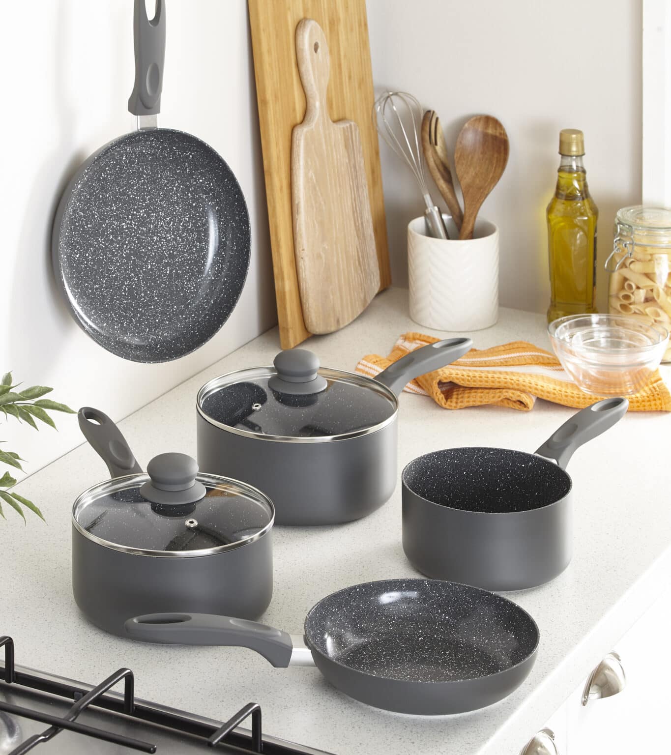 Durastone 5 Piece Ceramic Grey Cookware Set | Kitchenways